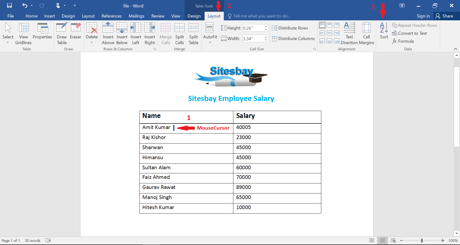 How To Sort Data In MS Word MS Word Tutorial How To Sort Data In MS Word MS Word Tutorial